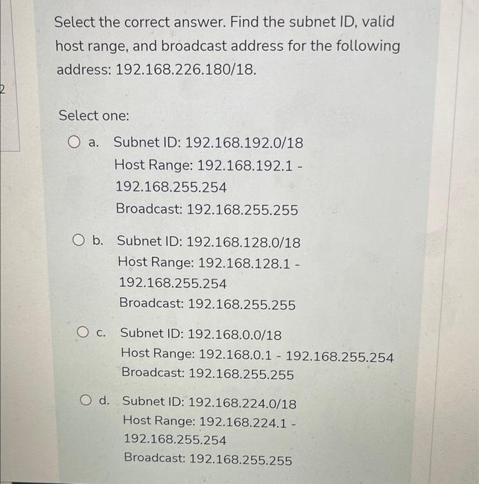 Solved 2 Select the correct answer. Find the subnet ID, | Chegg.com