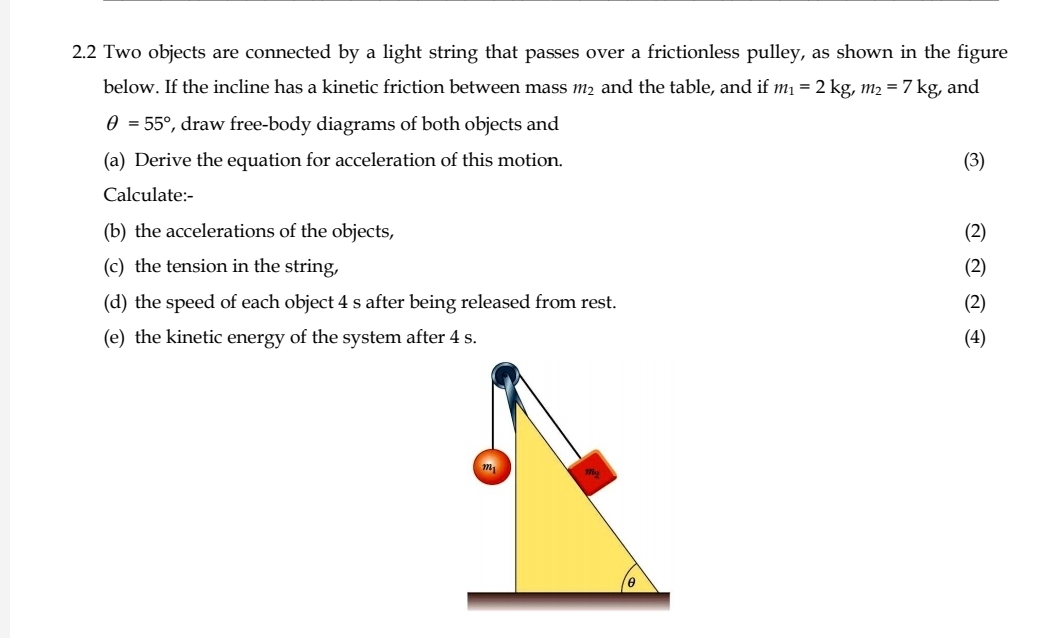 Solved 2.2 ﻿Two objects are connected by a light string that | Chegg.com