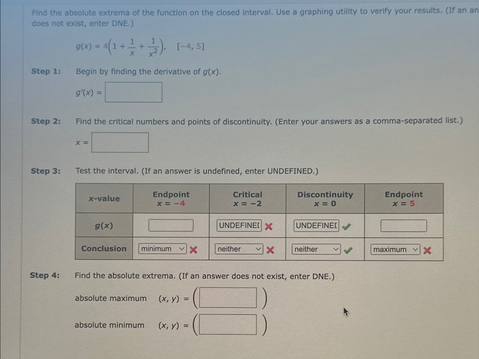 Solved Find the absolute extrema of the function on the | Chegg.com