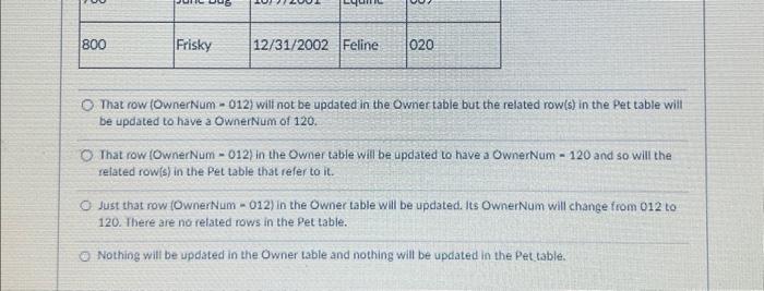 Solved an option for referential integrity between the owner | Chegg.com