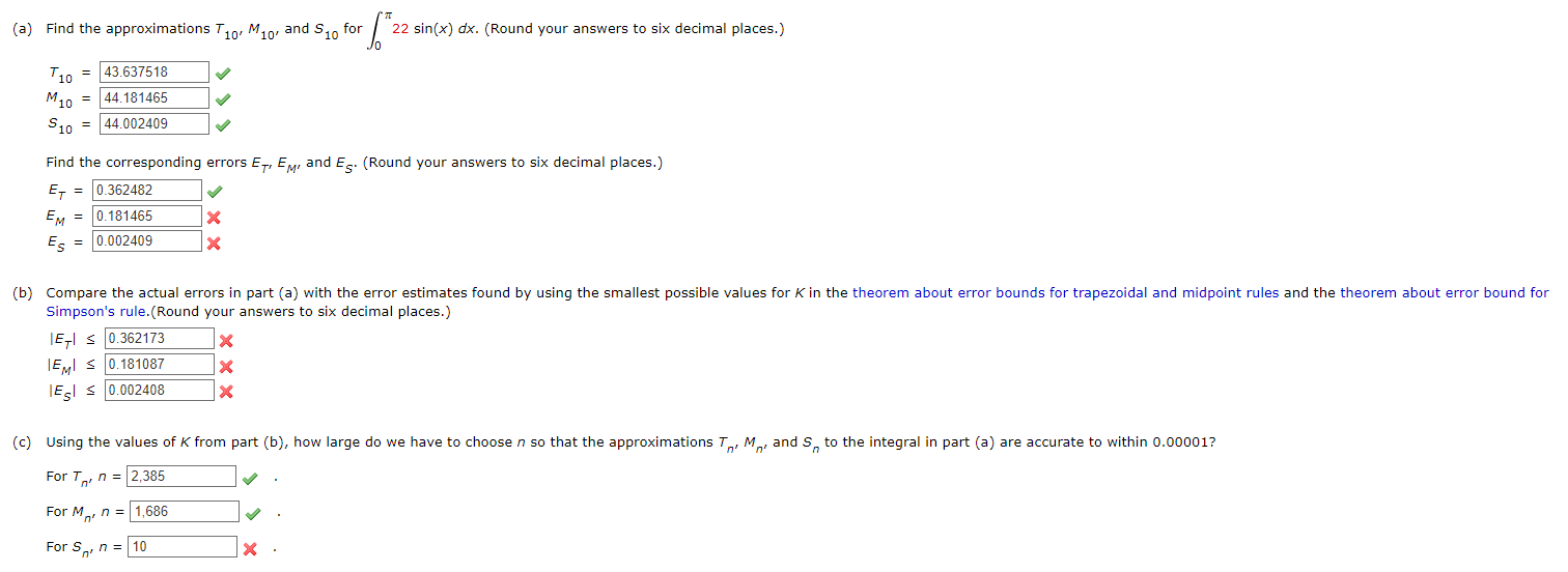 Solved (a) ﻿Find the approximations T10'M10' ﻿and S10 ﻿for | Chegg.com