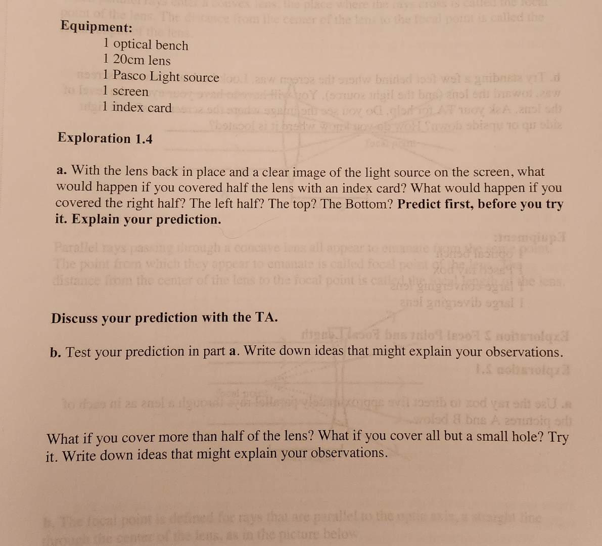 Solved Equipment:1 ﻿optical bench120cm ﻿lens1 ﻿Pasco Light | Chegg.com