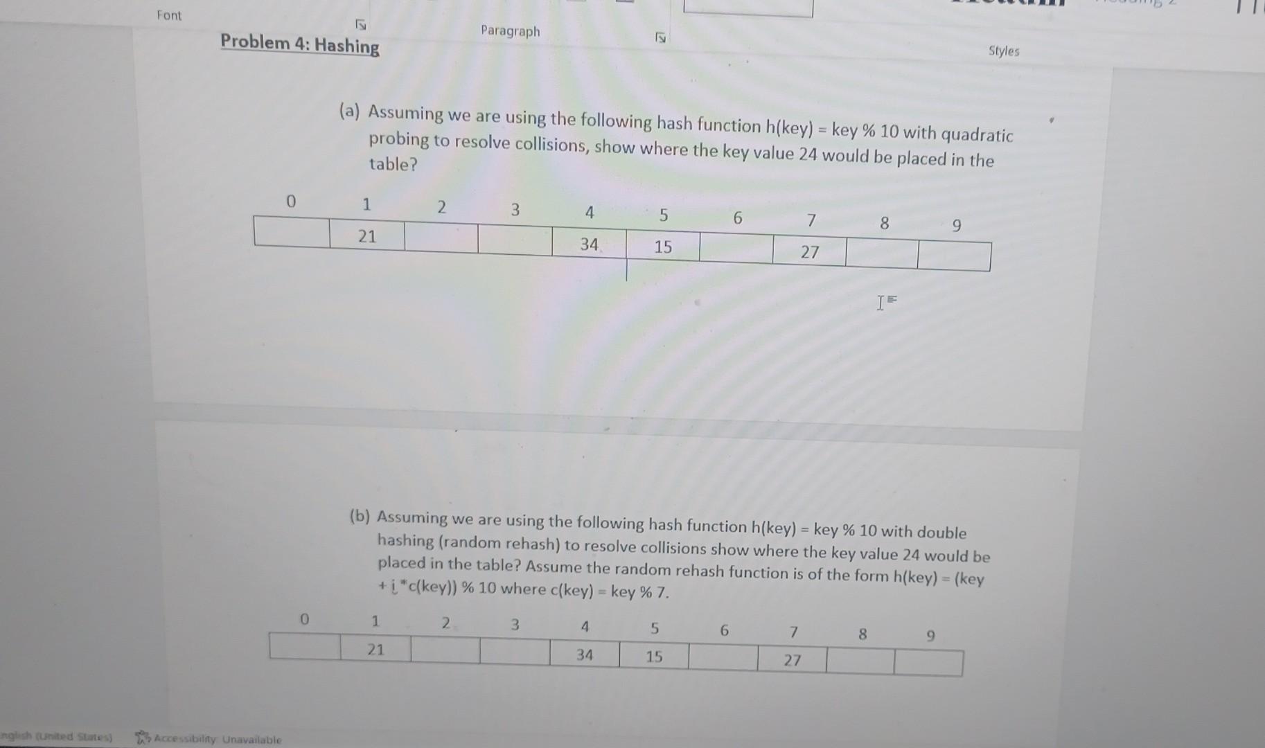 Solved (a) Assuming we are using the following hash function | Chegg.com