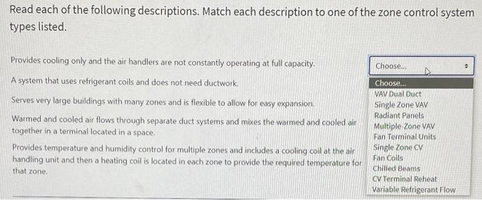 Read each of the following descriptions. Match each | Chegg.com