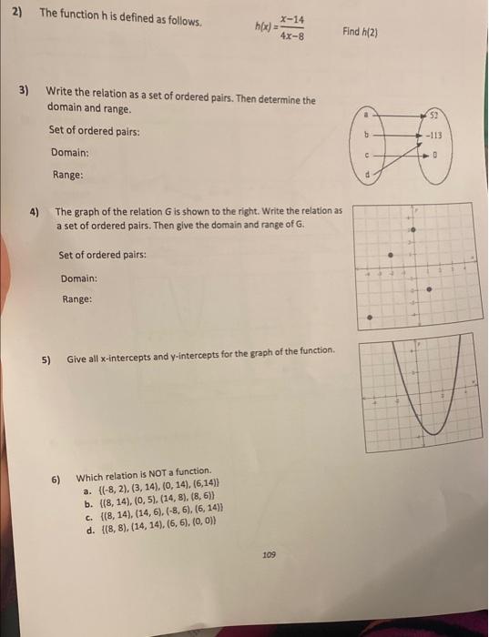 Solved 2) The function h is defined as follows. | Chegg.com