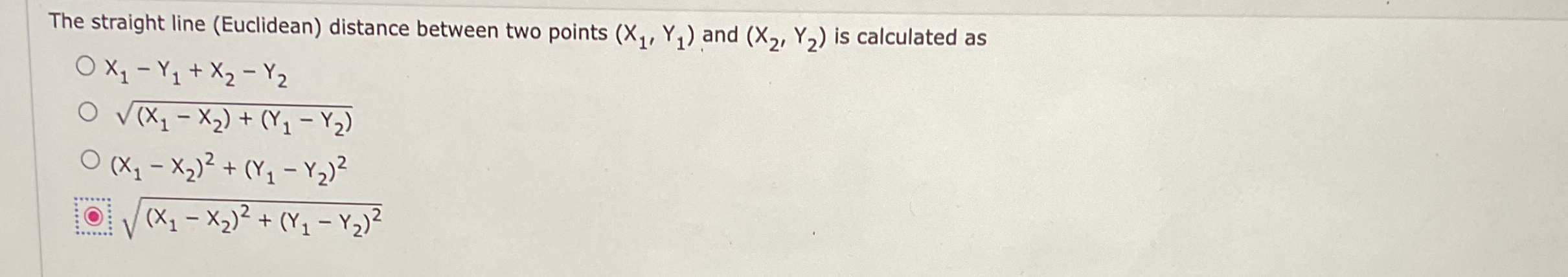 Solved The straight line (Euclidean) ﻿distance between two | Chegg.com