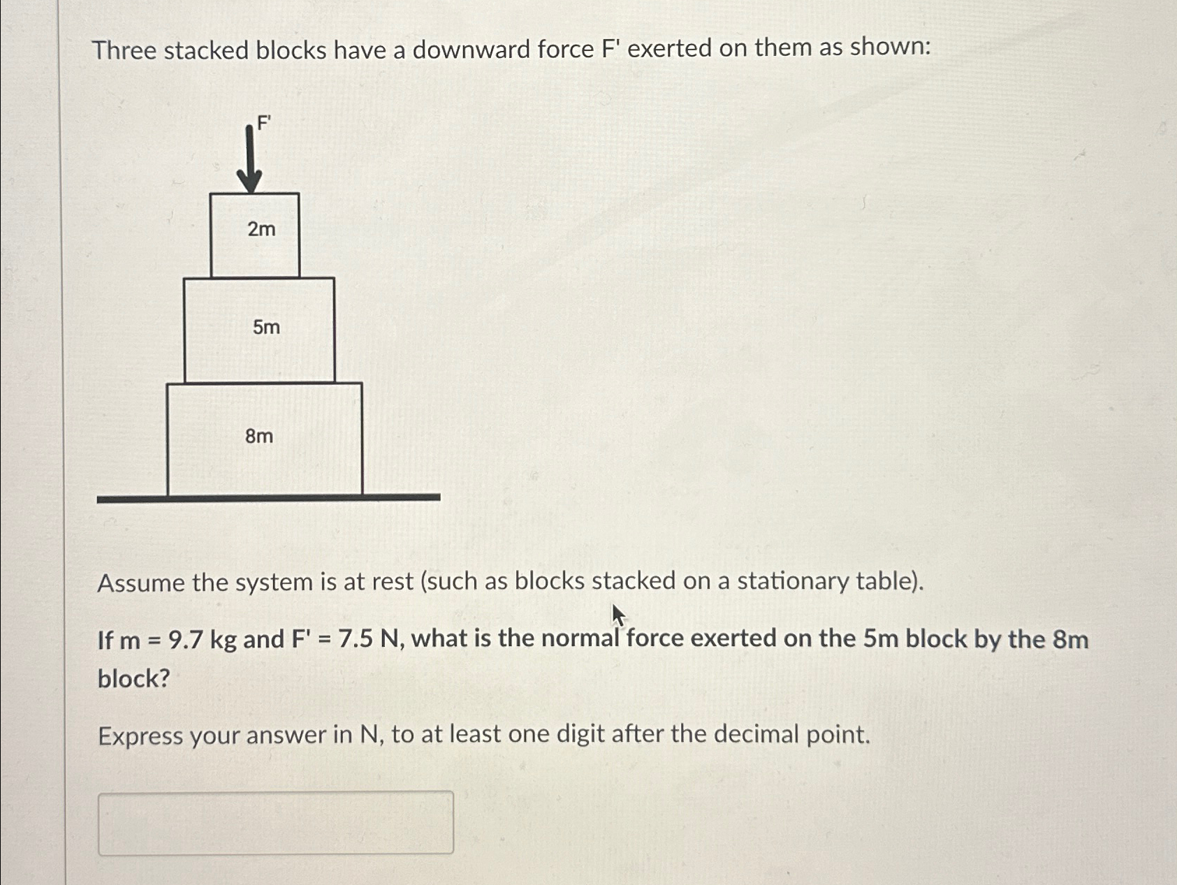 Solved Three stacked blocks have a downward force F' | Chegg.com