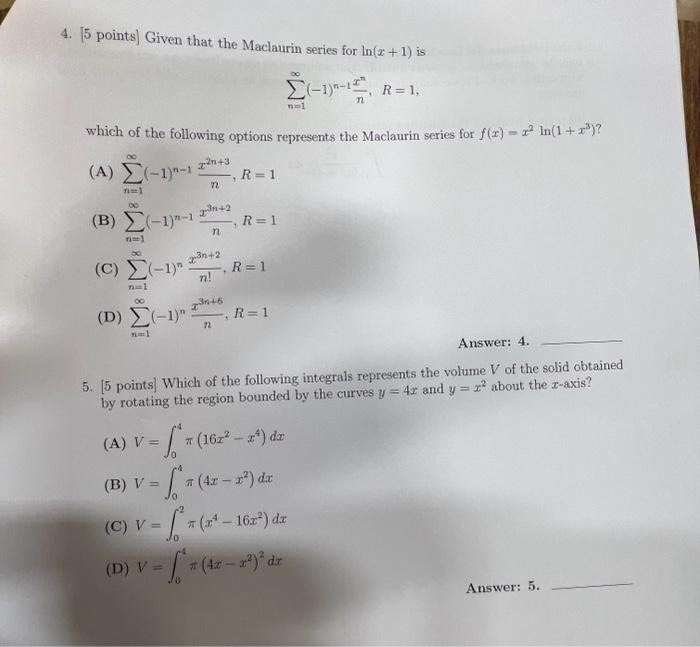Solved 4. [5 points] Given that the Maclaurin series for | Chegg.com