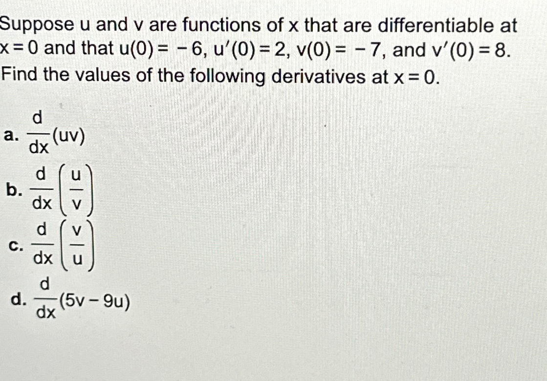 Solved Suppose u ﻿and v ﻿are functions of x ﻿that are | Chegg.com
