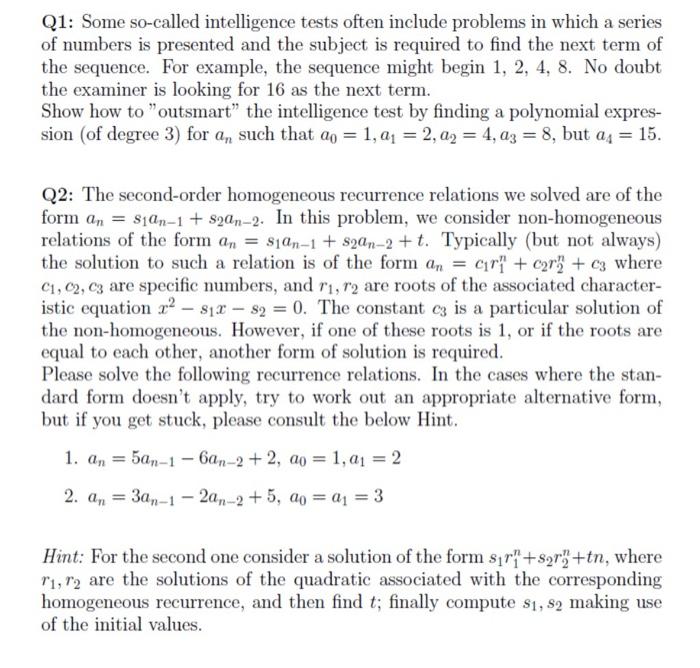 Solved Q1: Some so-called intelligence tests often include | Chegg.com