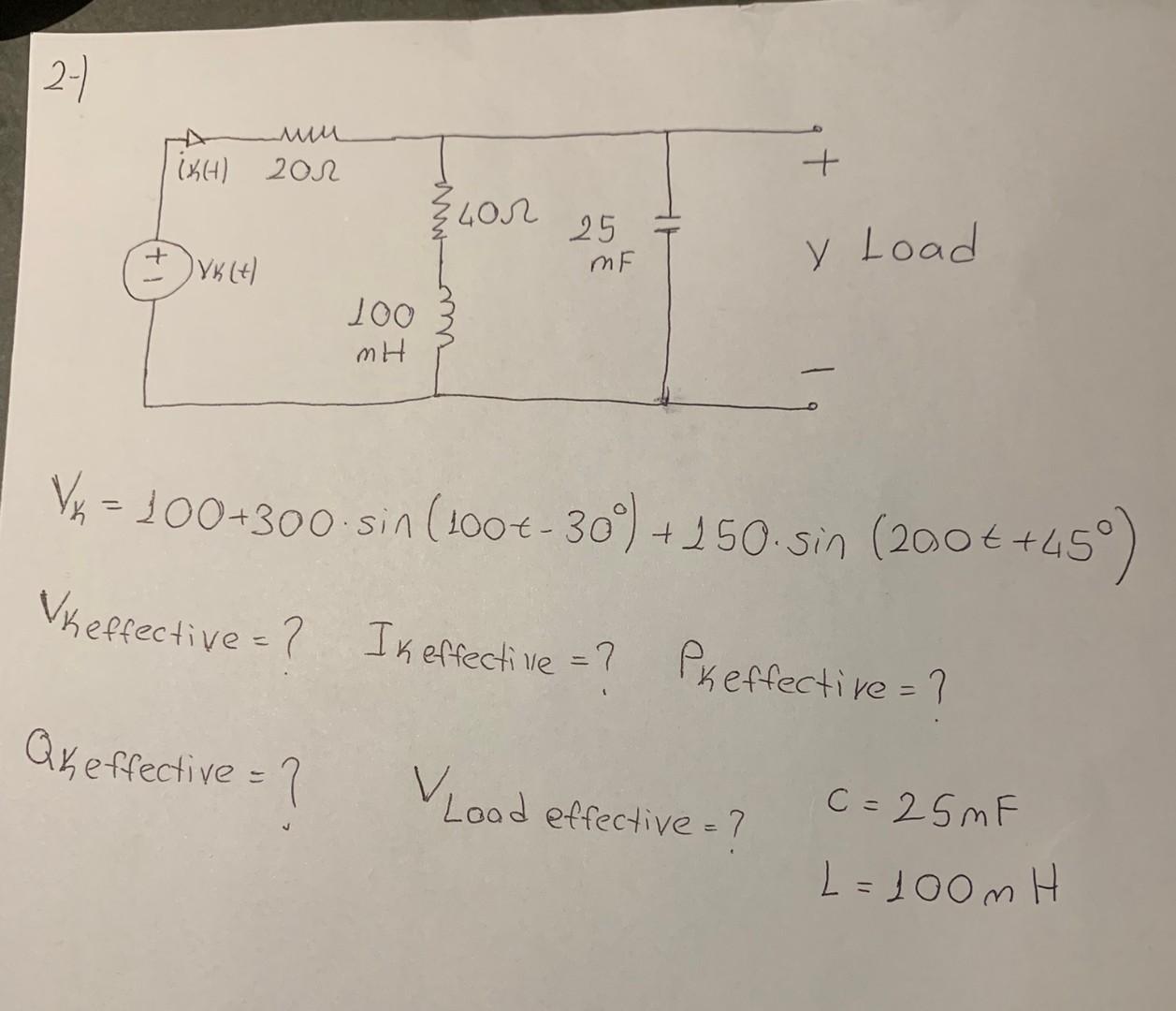 Solved Vh=100+300⋅sin(100t−30∘)+250⋅sin(200t+45∘) | Chegg.com