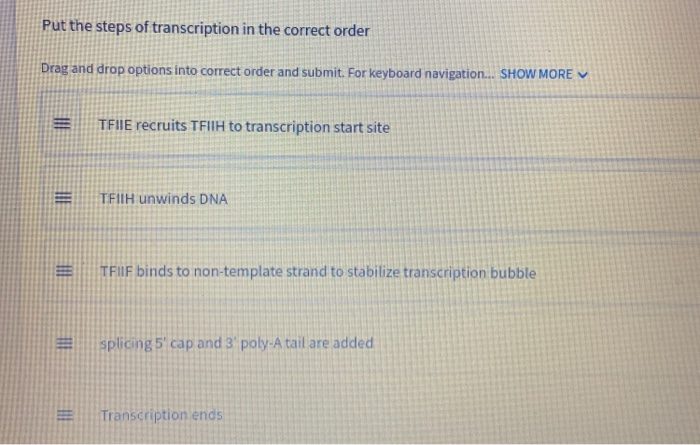 Solved Put the steps of transcription in the correct order | Chegg.com