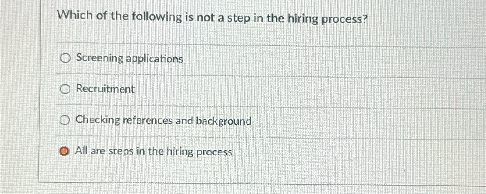 Solved Which of the following is not a step in the hiring | Chegg.com