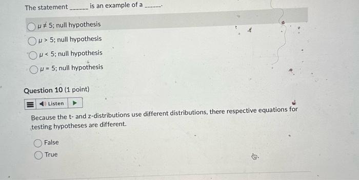 Solved The statement is an example of a μ =5; null | Chegg.com