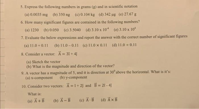 Solved 5. Express the following numbers in grams (g) and in | Chegg.com