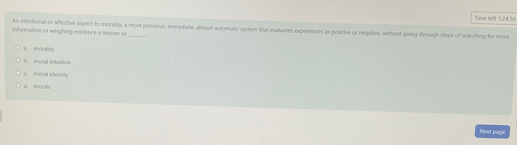 Solved Time Left 1 24 56an Emotional Or Affective Aspect To