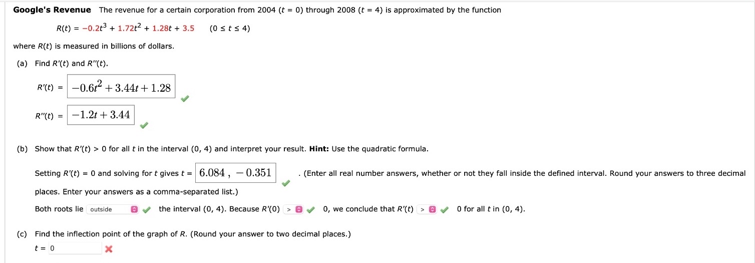 Solved Google's Revenue The revenue for a certain | Chegg.com
