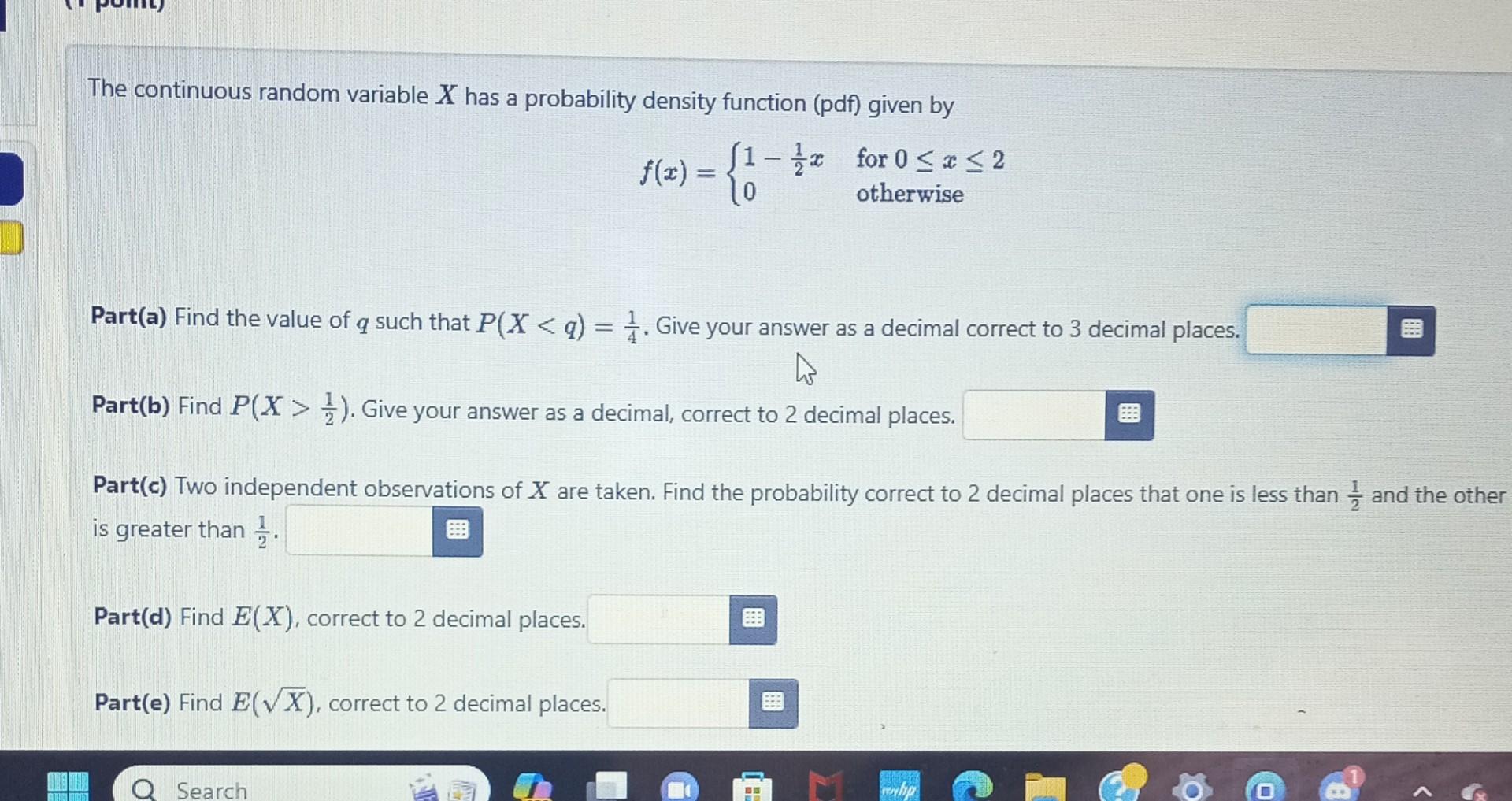 Solved The continuous random variable X has a probability | Chegg.com