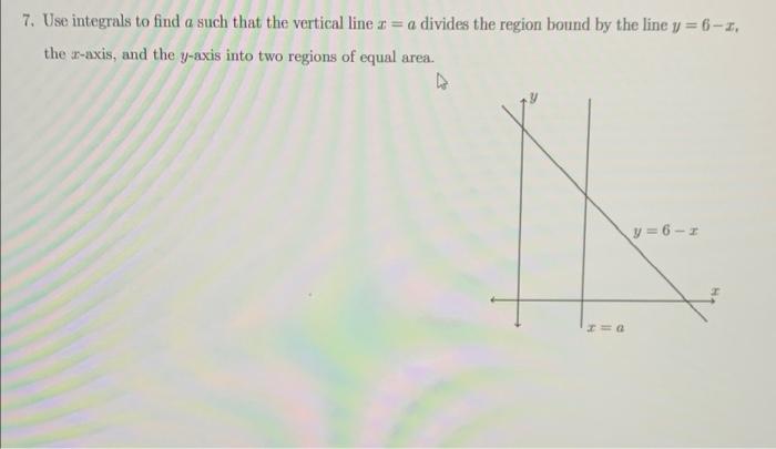 Solved 7. Use integrals to find a such that the vertical | Chegg.com