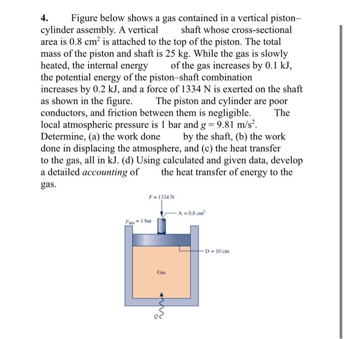 Solved 4. Figure below shows a gas contained in a vertical | Chegg.com