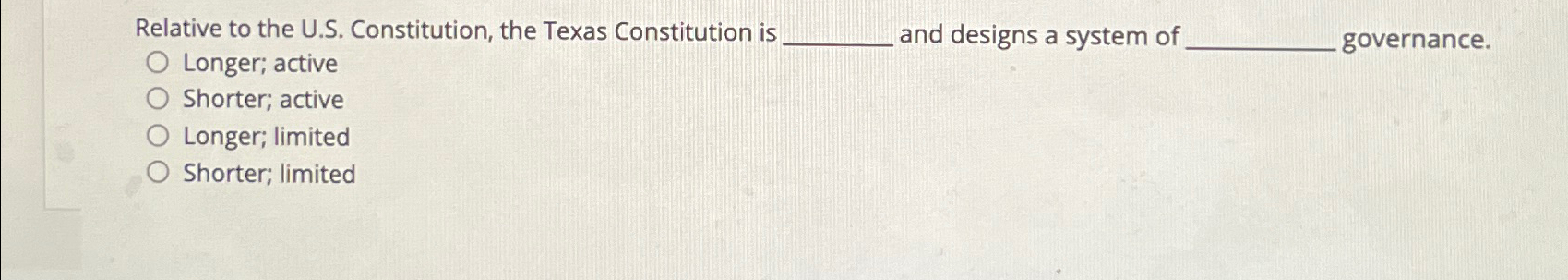 Solved Relative to the U.S. ﻿Constitution, the Texas | Chegg.com