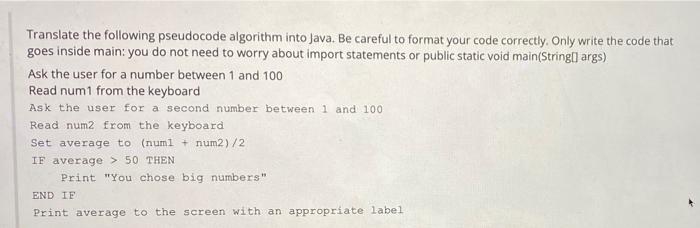 Solved Translate the following pseudocode algorithm into | Chegg.com
