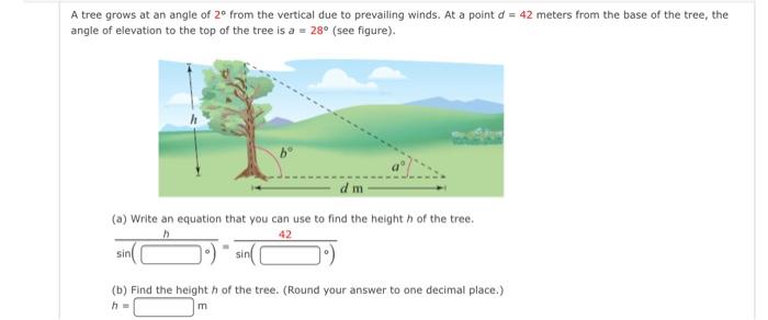 Solved A tree grows at an angle of 2º from the vertical due | Chegg.com