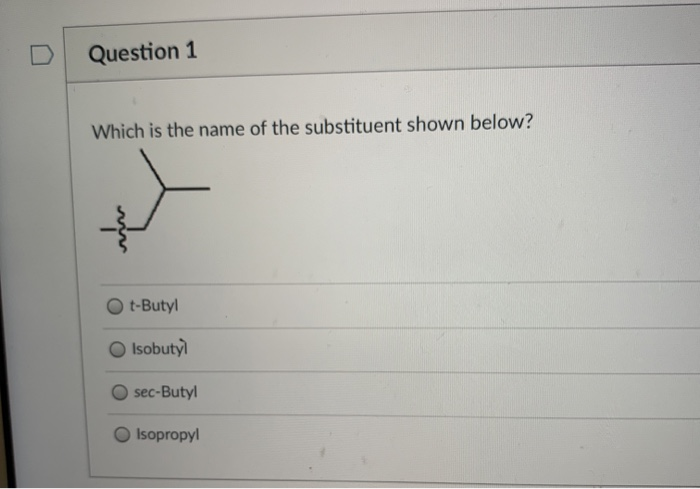 Solved Question 1 Which is the name of the substituent shown | Chegg.com