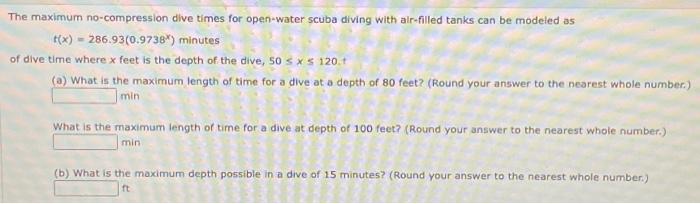 Solved The maximum no-compression dive times for open-water | Chegg.com
