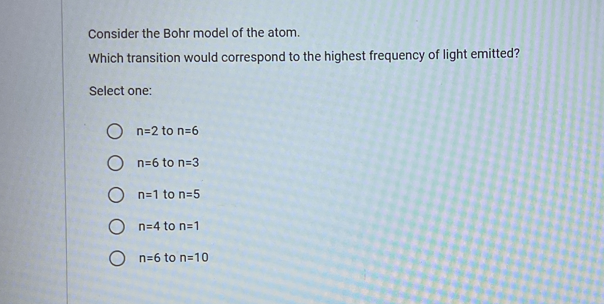 Solved Consider the Bohr model of the atom.Which transition | Chegg.com