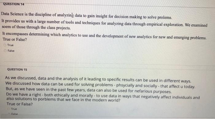 Solved Data Science is the discipline of analyzing data to | Chegg.com