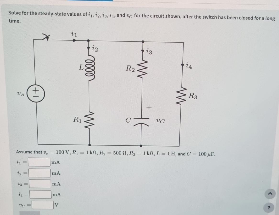Solved Solve for the steady-state values of i1,i2,i3,i4, | Chegg.com