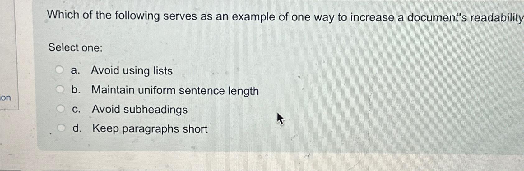 Solved Which of the following serves as an example of one | Chegg.com