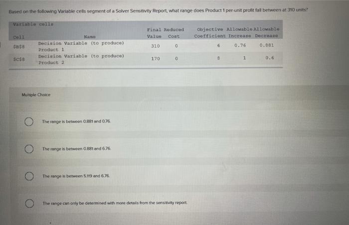 Solved Based on the following Variable cells segment of a | Chegg.com