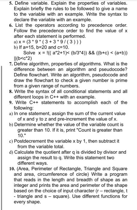 Solved 5. Define variable. Explain the properties of | Chegg.com