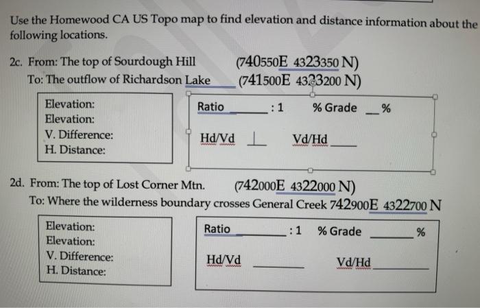 Solved Use the Homewood CA US Topo map to find elevation and | Chegg.com