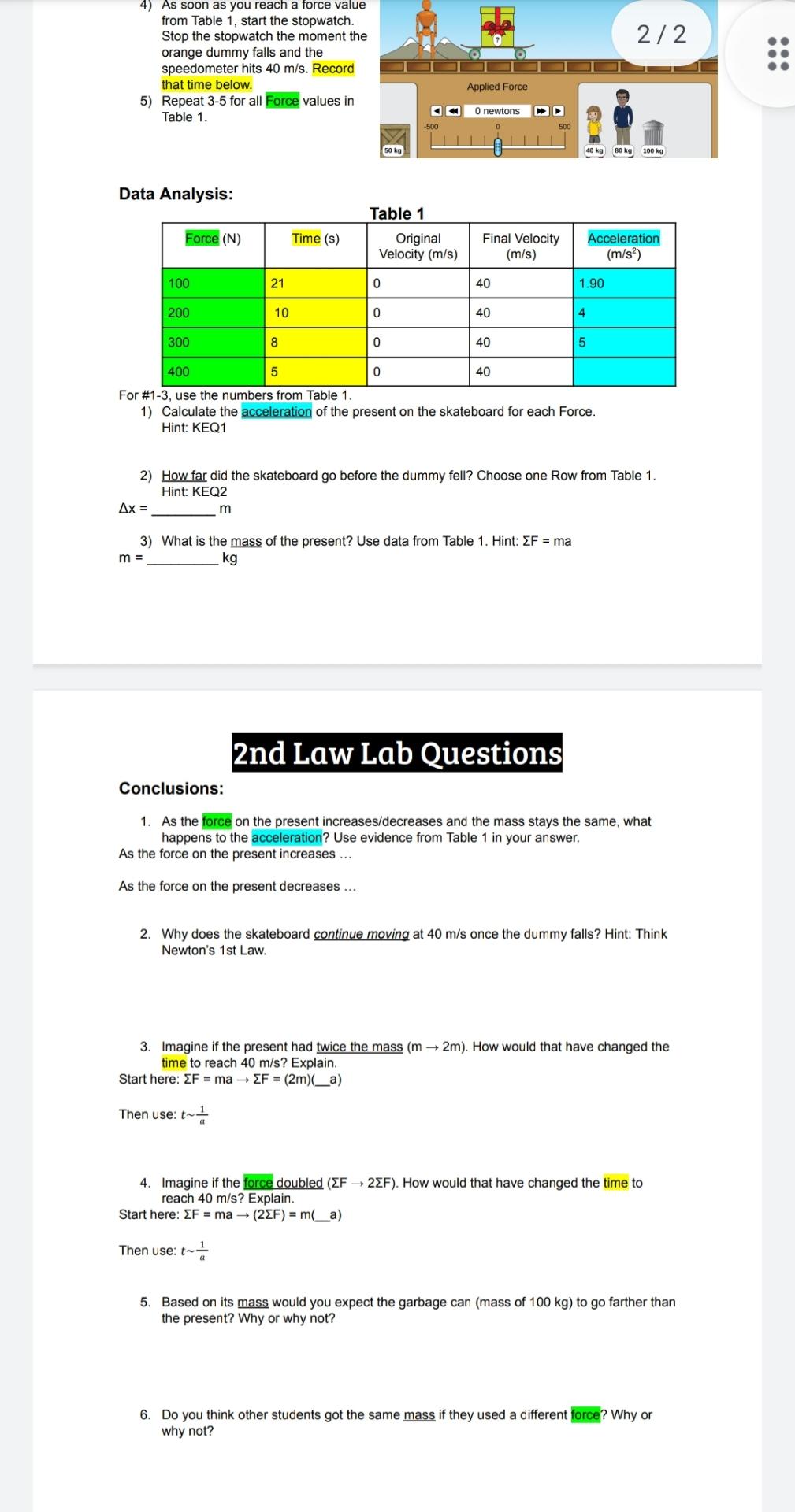 Solved As soon as you reach a force value from Table 1, | Chegg.com