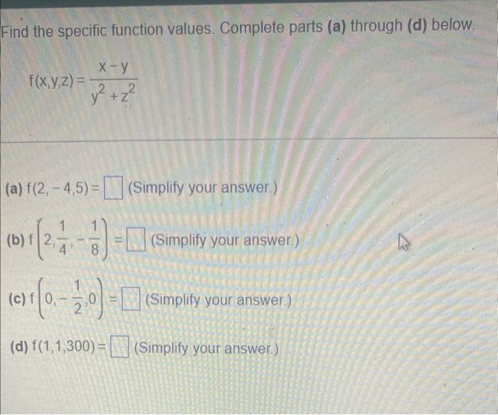 Solved Find The Specific Function Values Complete Parts A
