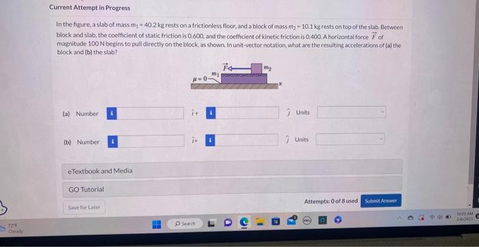 In the figure, a slab of mass m1=40.2 kg rests on a | Chegg.com