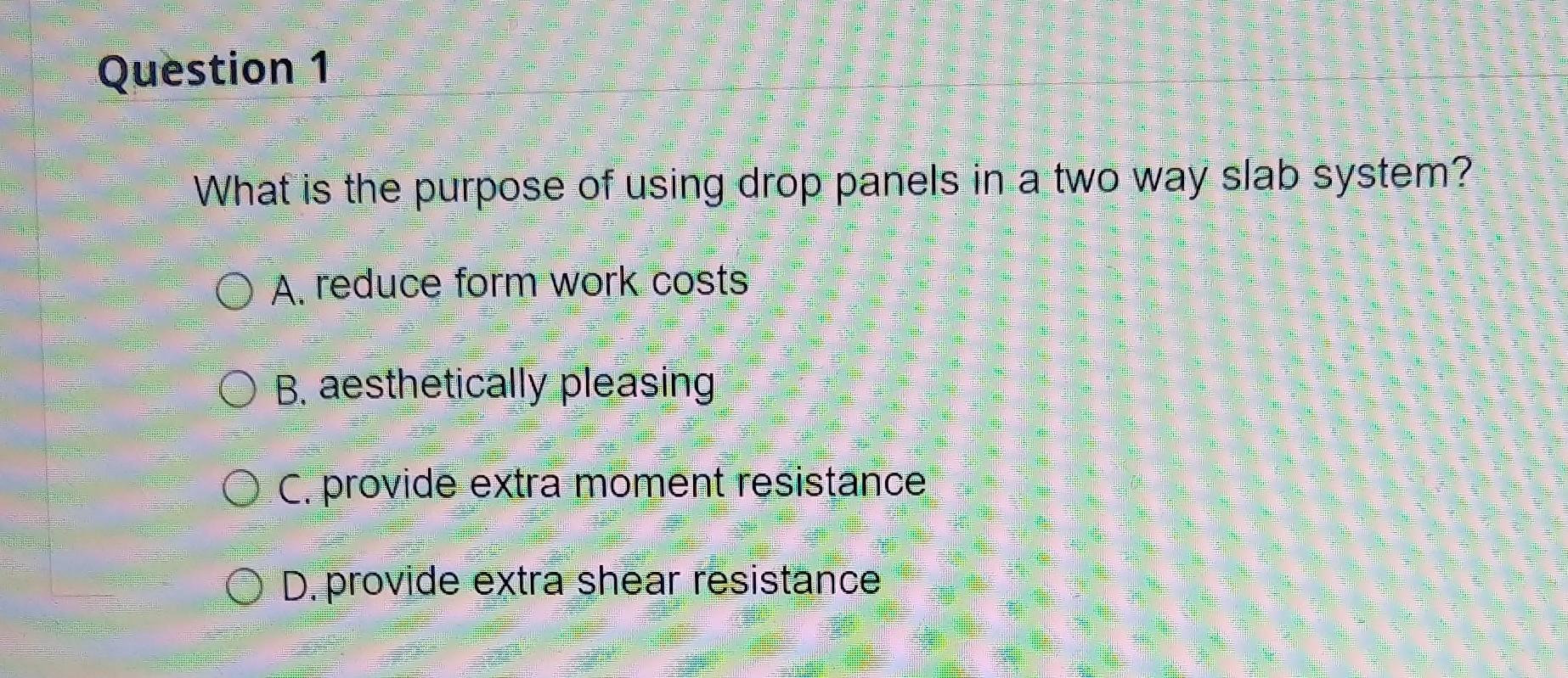 Solved Question 1 What is the purpose of using drop panels | Chegg.com