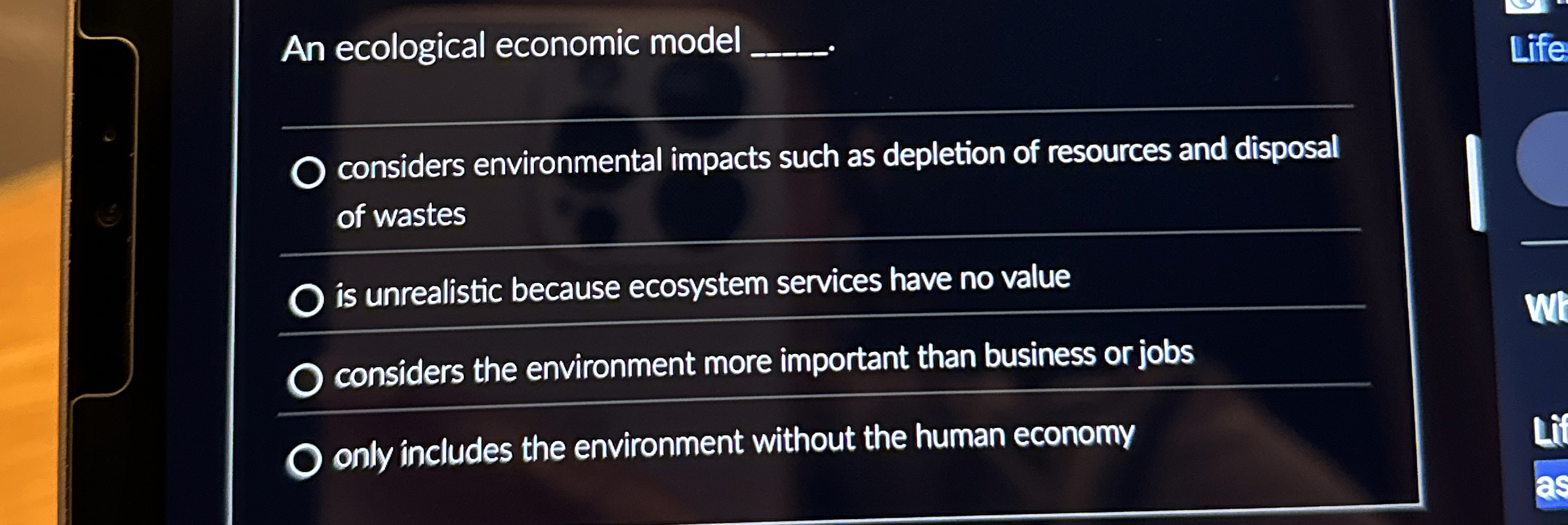Solved An ecological economic modelconsiders environmental | Chegg.com
