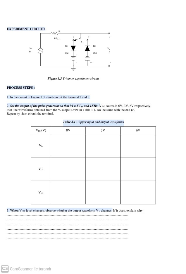 Solved EXPERIMENT CIRCUIT: 1ΚΩ IS Si Figure 3.3 Trimmer | Chegg.com