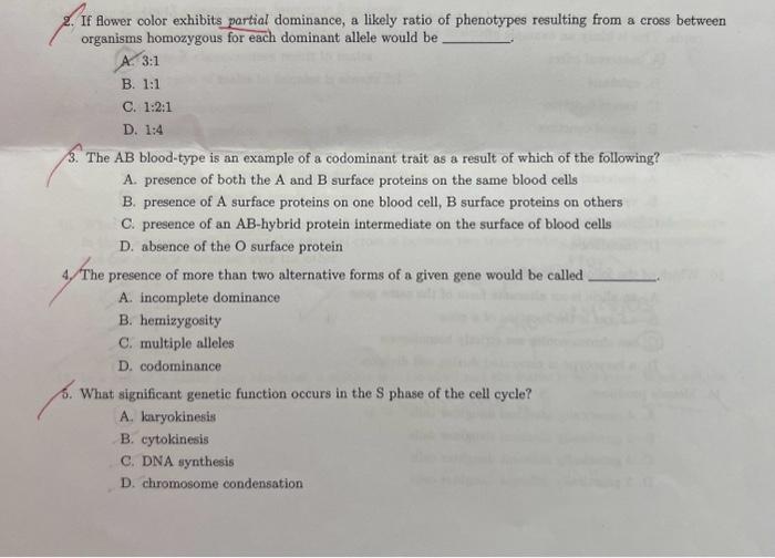 Solved 2. If flower color exhibits partial dominance, a | Chegg.com