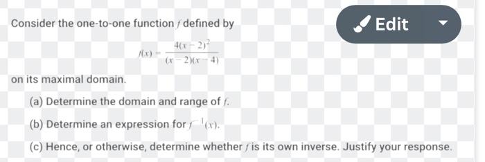 Solved Consider the one-to-one function f defined by | Chegg.com