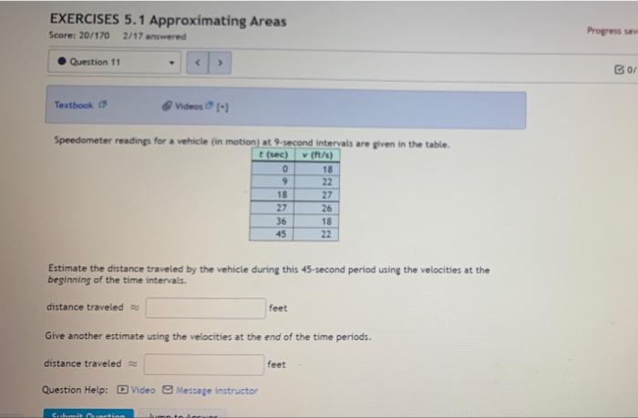 Solved EXERCISES 5.1 Approximating Areas Score: 20/170 2/17 | Chegg.com