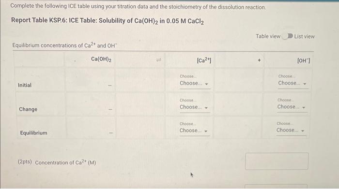 Report Table KSP.1: Titation Data (calcium hydroxide | Chegg.com