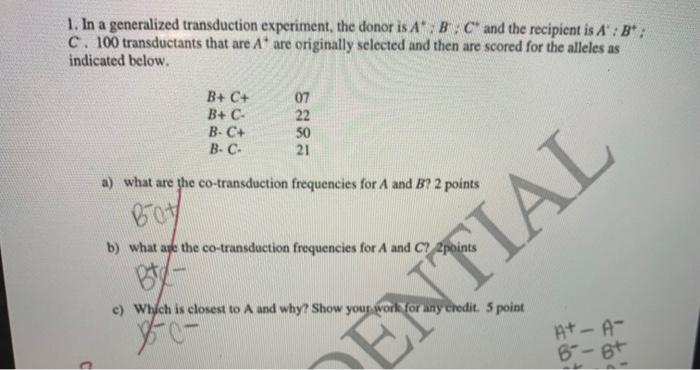 Solved 1. In a generalized transduction experiment, the | Chegg.com