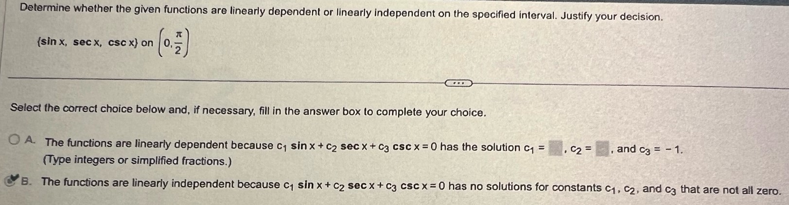 Solved Determine whether the given functions are linearly | Chegg.com
