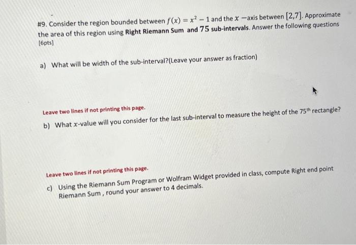Solved \#9. Consider the region bounded between f(x)=x2−1 | Chegg.com