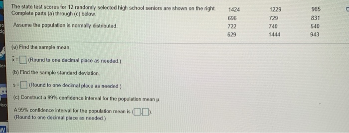 Solved The state test scores for 12 randomly selected high | Chegg.com